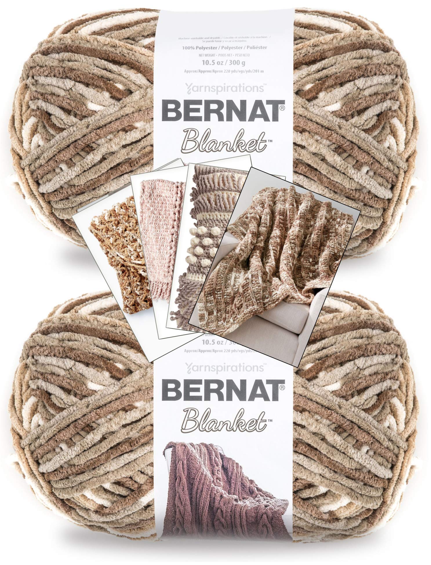 Bernat Blanket Yarn - Big Ball (10.5 oz) - 2 Pack with Patterns (Sonoma)