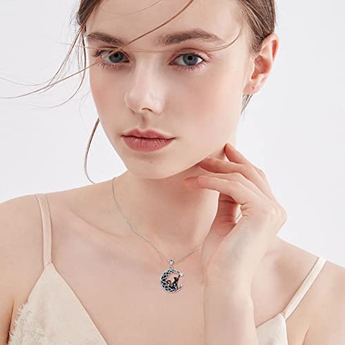 Cat Urn Necklace for Ashes Sterling Silver Black Cat Pendant Keepsake Memorial Cremation Jewelry for Women (abalone)