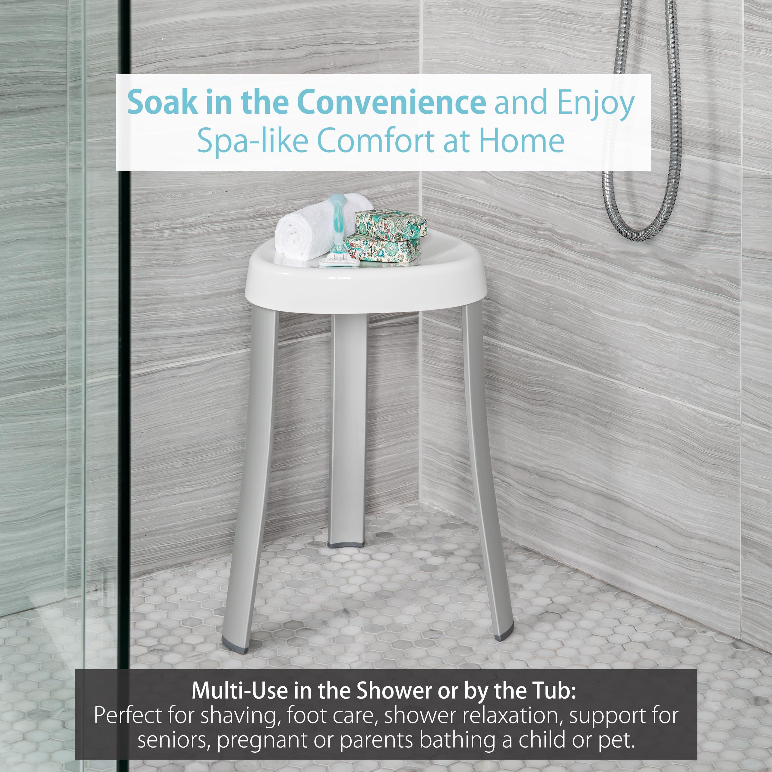 Better Living Products 70060 SPA Seat Shower Stool with Rust Proof Aluminum Legs, White,15.25" x 15.25" x 18"
