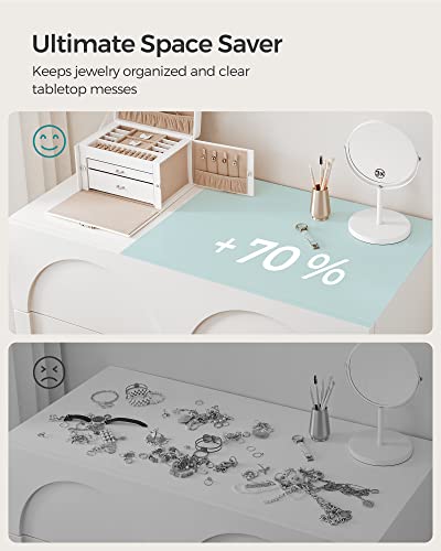 SONGMICS Jewelry Box 3 Layers, Jewelry Organizer with 2 Drawers, Jewelry Case with Portable Travel Case, with Handle, Lockable, Jewelry Storage, Gift for Loved ones, White UJBC121W
