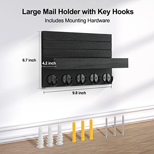 Lwenki Key Holder for Wall, Decorative Key and Mail Holder with Shelf Has Large Key Hooks for Bags, Coats, Umbrella – Paulownia Wood Key Hanger with Mounting Hardware (9.8”W x 6.7”H x 4.2”D)