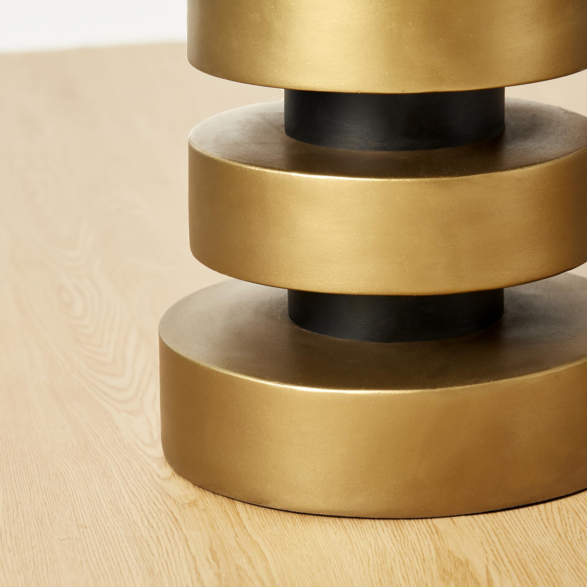 Glitzhome Modern Industrial 12β Dia Round Side Table in Antique Gold Black, Floating Disks Accent Stool End Table for Living Room, Bedroom, Entryway and Small Spaces