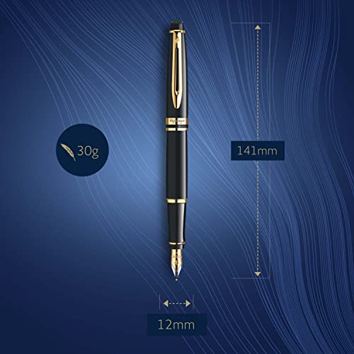 Waterman Expert Fountain Pen | Gloss Black With 23k Gold Trim | Fine Nib | Gift Box