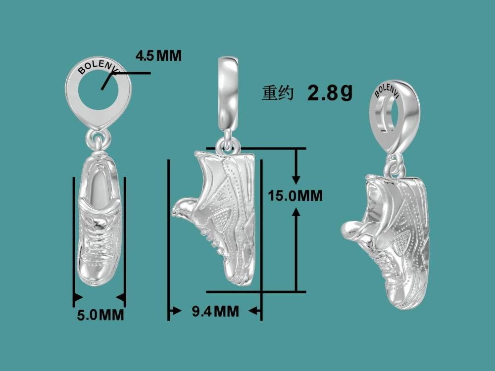 Bolenvi Runner Marathon Sneaker llector 925 erling Silver Pendant Charm Bead For Pandora & Similar Charm Bracelets or Necklaces