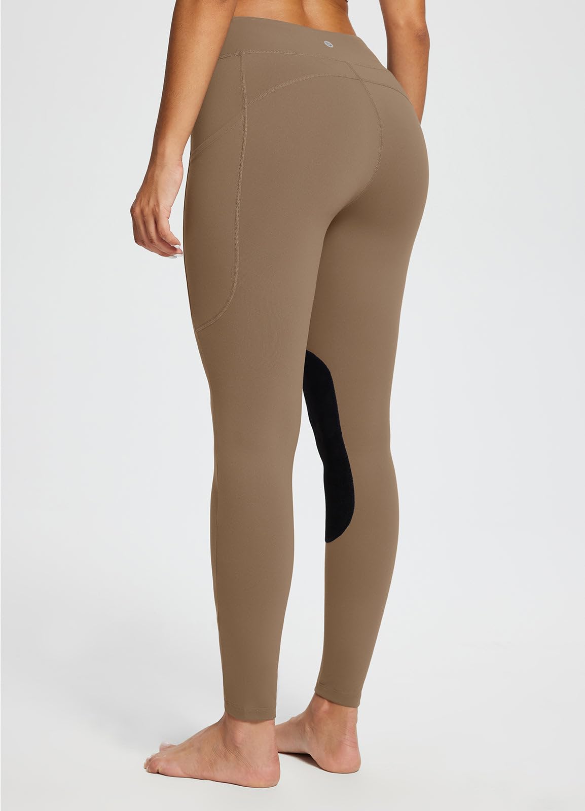 BALEAF Women's Winter Riding Pants Horse Breeches Knee-Patch Fleece Horseback Equestrian Tights Pockets Leggings Brown M