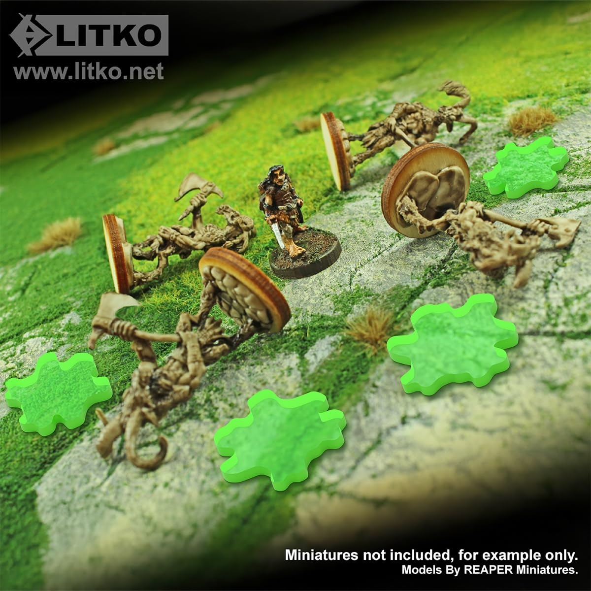 LITKO Acid Splatter Tokens | Hazardous Spill | Nuclear Splash | Fluorescent Green | 10 Pack