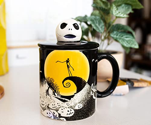 Disney The Nightmare Before Christmas Jack Skellington Spiral Hill 18-Ounce Ceramic Mug With Sculpted Lid