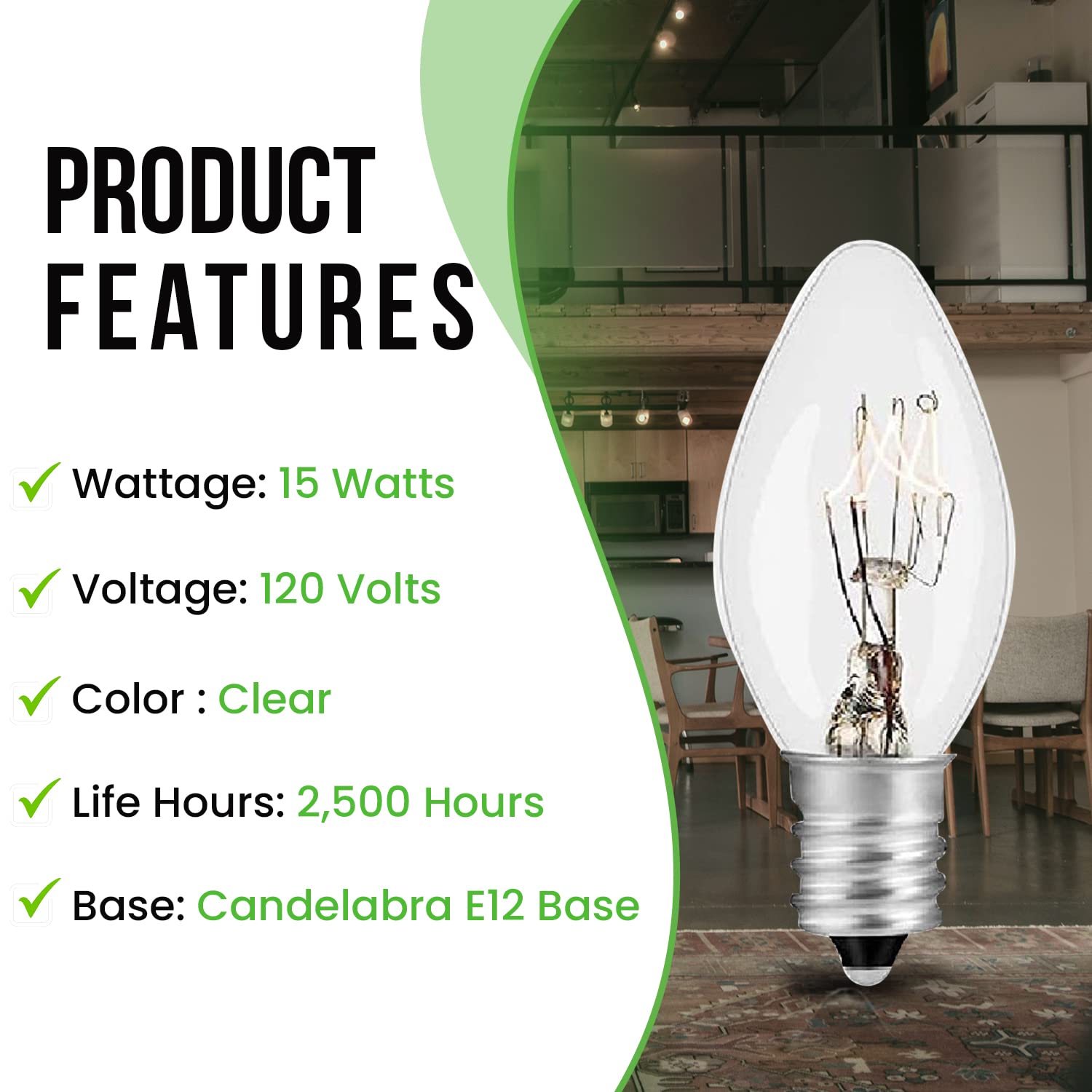 Bulbmaster 15 Watts C7 Replacement Light Bulbs for Scentsy Plug-in Warmers and Wax Diffusers, Candelabra E12 Base Pack of 10