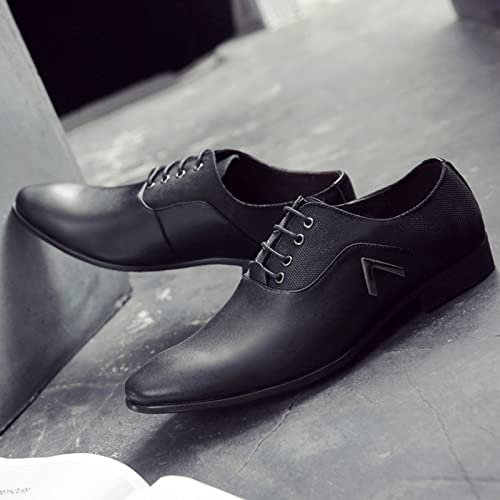 Classical Style Leather Shoes for Men Slip On PU Leather Low Rubber Sole Block Heel Work Mens 11 Black