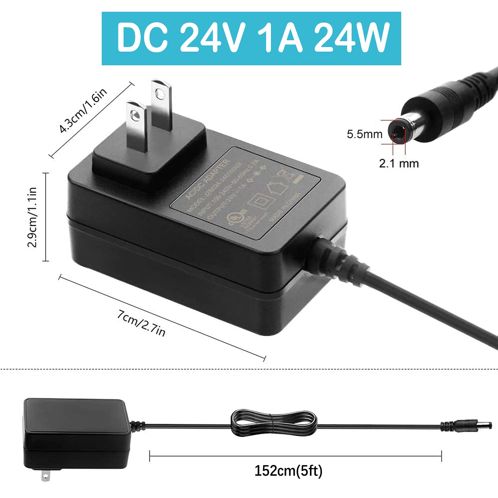 Massage Gun Charger with 8pcs DC Header, 24V/1A Massage Gun Charger Output: DC 24V or 25.2V-0.6A Massage Gun Power Cord Muscle Blaster