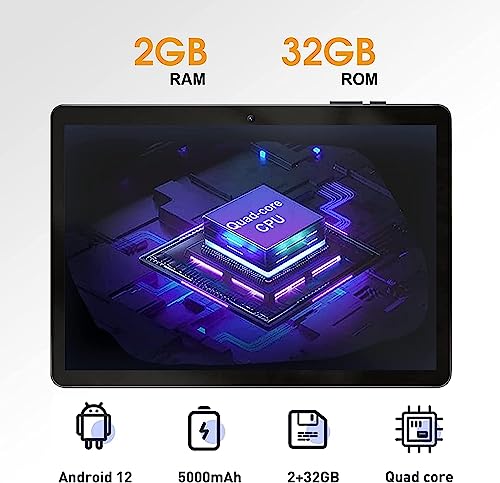 SGIN 10 inch Android Tablet with Quad-Core Processor, 2GB RAM 32GB ROM, FHD 1280 * 800 IPS,2+5MP Dual Camera, 5000mAh, WiFi, Bluetooth(Black
