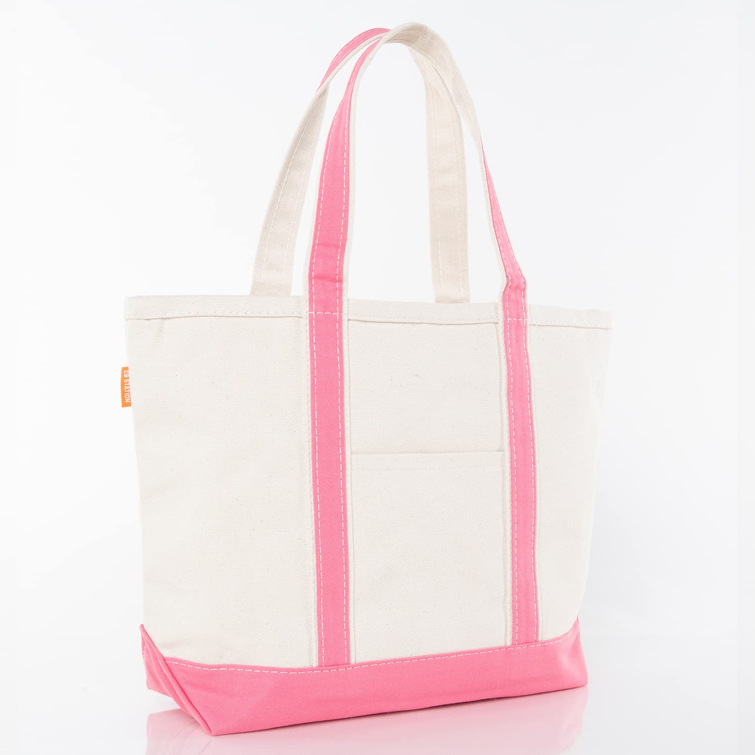 CB STATION Medium Classic Boat Tote with Top Zip Closure : Chic classic (Personalized Bag, Coral)