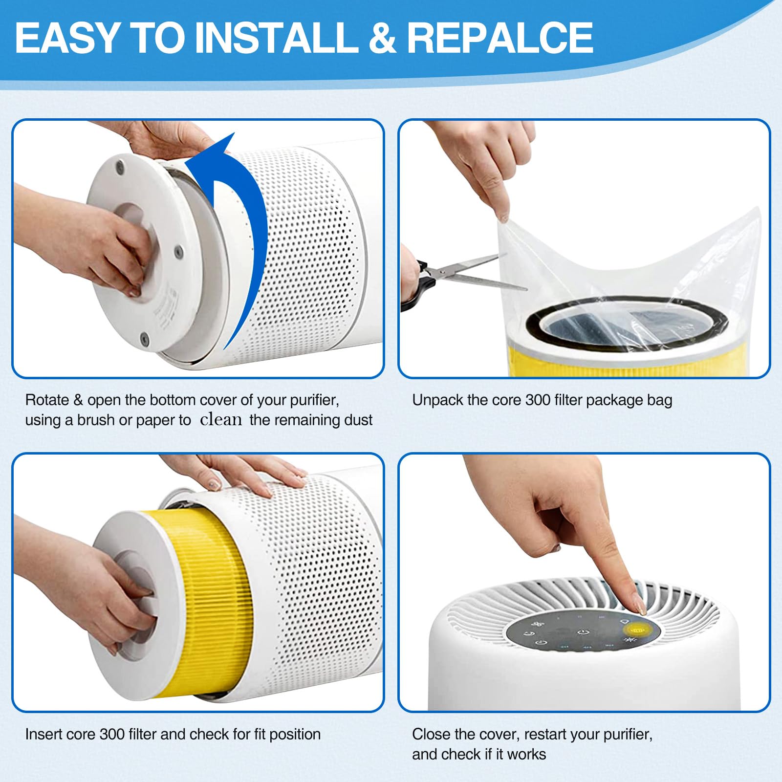 Core 300 Replacement Filt-er Compatible with LEVOIT Core 300 Core 300S-P Air Purifi-er, 3 in 1 True HEPA Pet Care Core 300-RF-PA Filt-er Replacement (2 Pack)