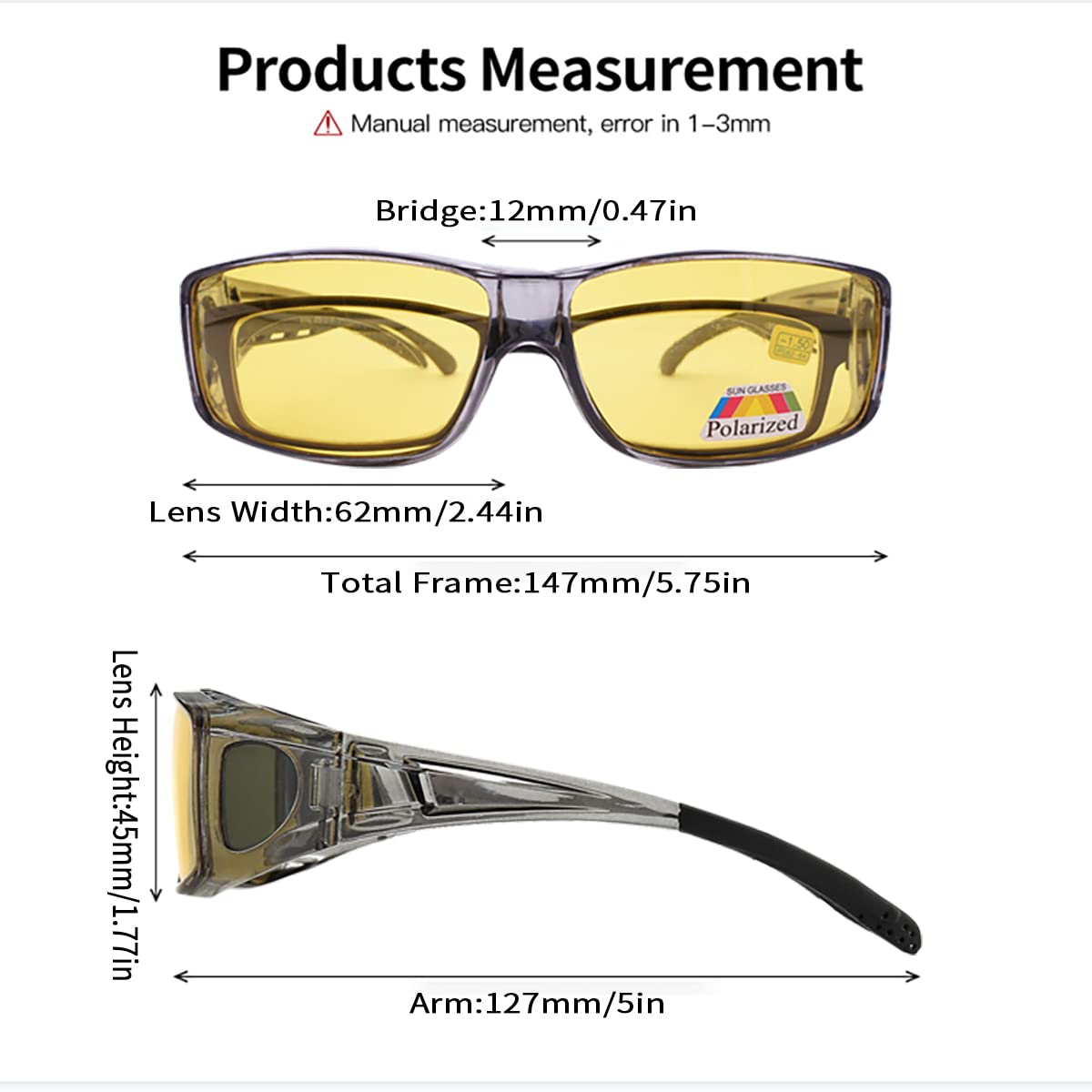 BOJOD Night Driving Glasses for Women Men Fits Over Anti Glare Polarized Night Vision Glasses for Nighttime Yellow Glasses
