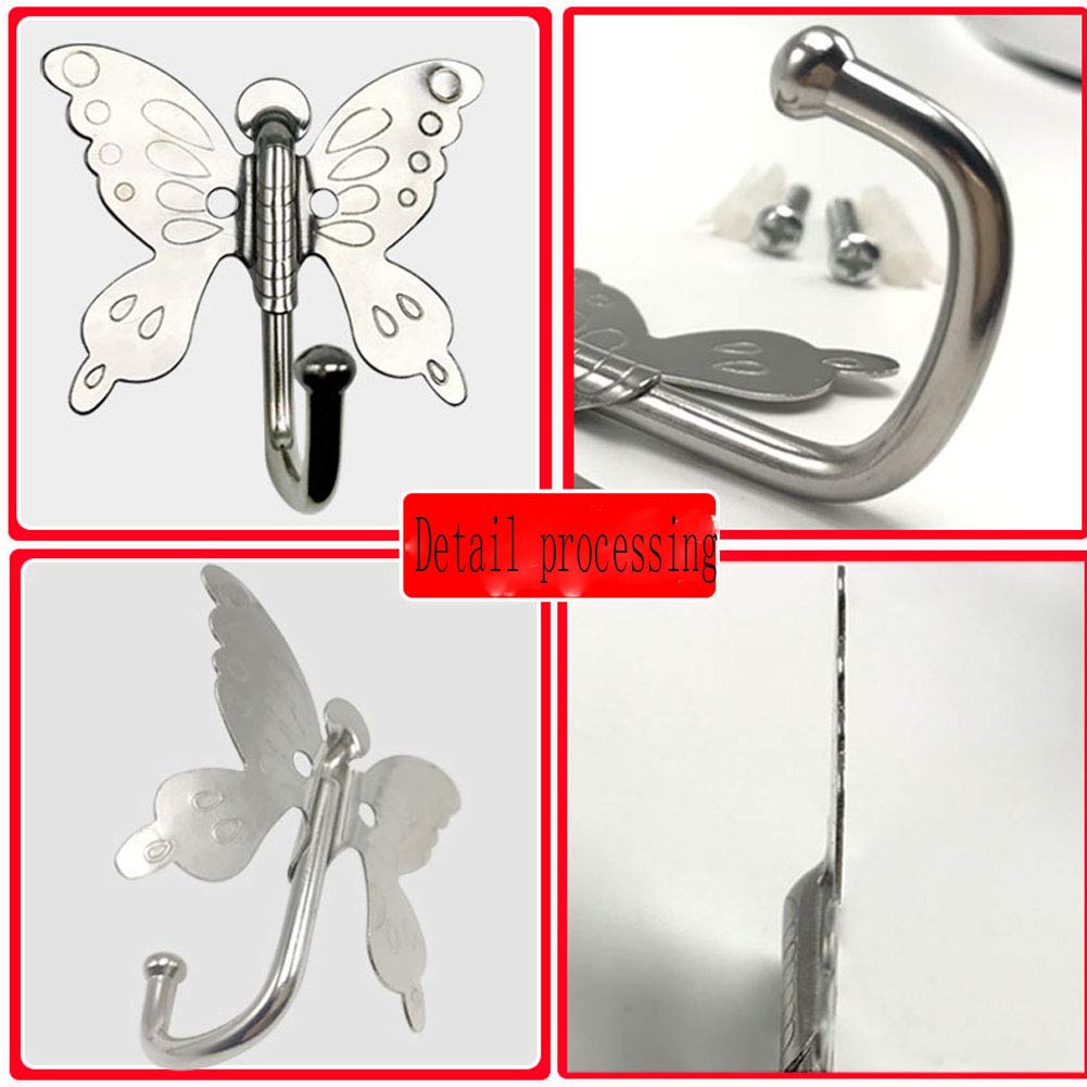 haowei Butterfly Hook Coat Hooks for Door, 8 Pack Stainless Steel Robe Hooks for Clothes, Hats, Kitchen, Bathroom - Universal Design for Easy Installation and Organization