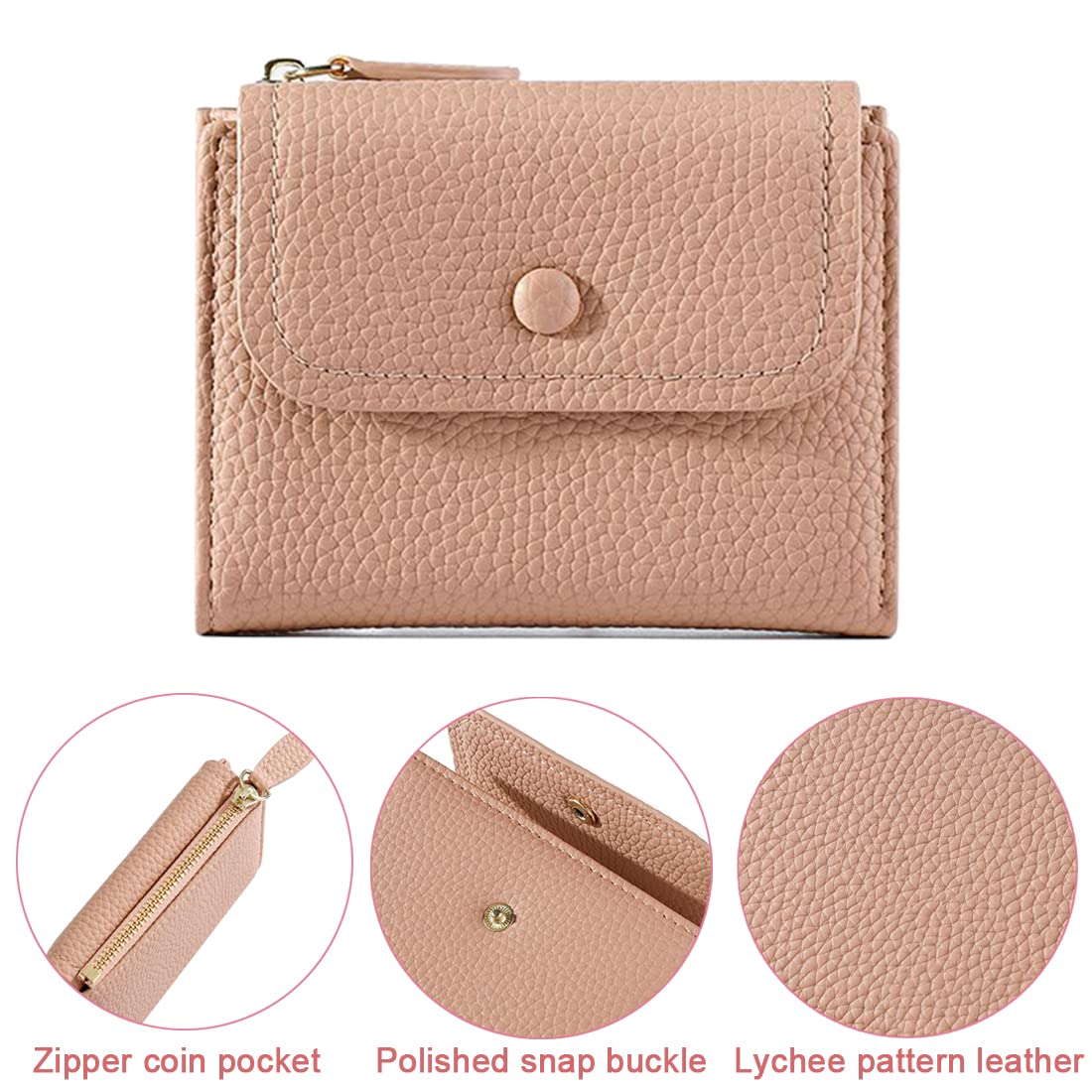 Sunwel Fashion Women's Small Zipper Bifold Wallet Card Holder ID Window Purse Zip Coin Pouch for Ladies