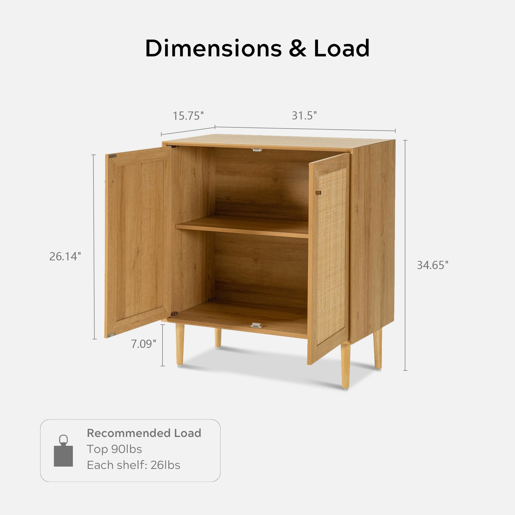 EYYTHUNG Rattan Storage Cabinet Set of 3 Accent Sideboard Cabinet, Boho Buffet Kitchen Bar Cabinet Farmhouse Credenza Cabinet with Adjustable Shelves for Dining Room (Square Doors/Oak)