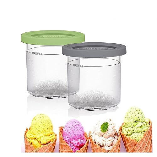 EVANEM 2/4/6PCS Creami Pints, for Ninja Creami Ice Cream Maker Pints,16 OZ Creami Pints Airtight and Leaf-Proof Compatible with NC299AMZ,NC300s Series Ice Cream Makers,Gray+Green-6PCS