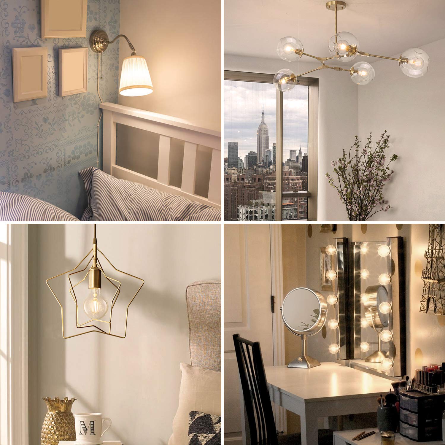 Boncoo G25 Round Light Bulb Dimmable LED Globe Bulb 60W Equivalent 2700K Soft White 600LM 6W Led Edison Bulb E26 Base Led Filament Bulb Decorative Vanity Bulbs for Makeup Mirror, Bathroom, 4 Pack