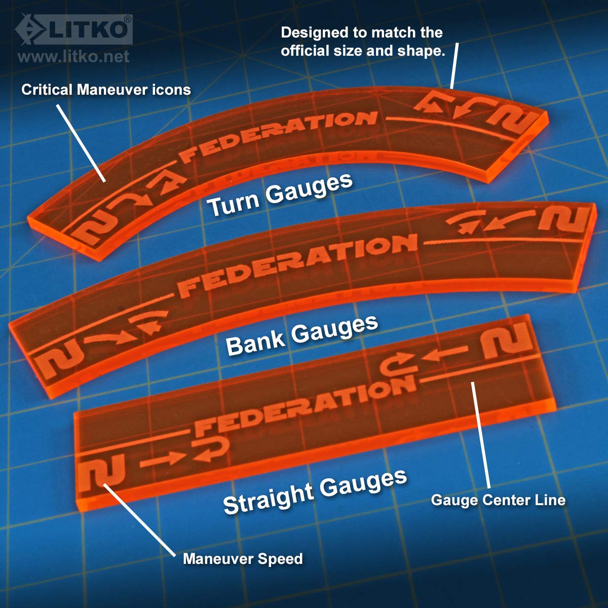 LITKO Space Fighter 2nd Edition Maneuver Gauge Set | Movement Tools | Compatible with Star Wars X-Wing | Set of 11 (Double-Sided)