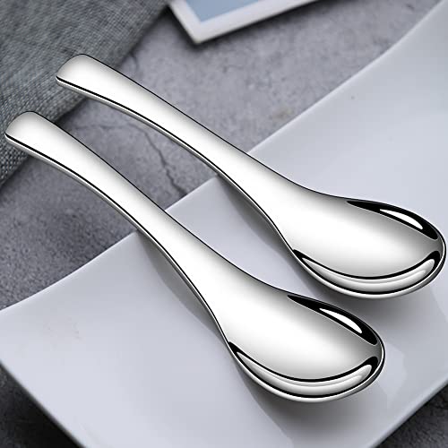 Soup Spoons, AOOSY 6 Pieces Stainless Steel Korean Spoons, Asian Soup Spoons, 6.3 inches Heavy Duty Asian Thick Short Handle Ramen Spoons for Soup Cereals, Chinese Spoon