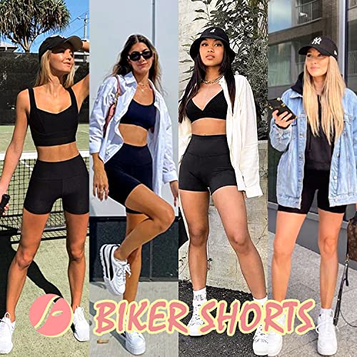 FULLSOFT 4 Pack Biker Shorts for Women β 5" High Waist Tummy Control Workout Yoga Running Compression Exercise Shorts with Pockets(4 Pack Black/Grey/Light Green/White,Large-X-Large)