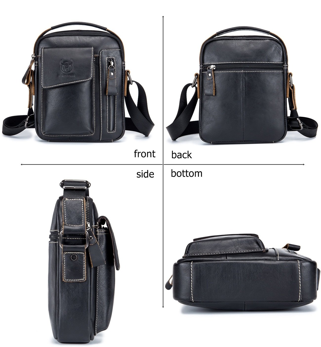 BULLCAPTAIN Genuine Leather Men Bags Small Shoulder Crossbody Bag for Men Everyday Casual Travel Messenger Bag Handbag (black)