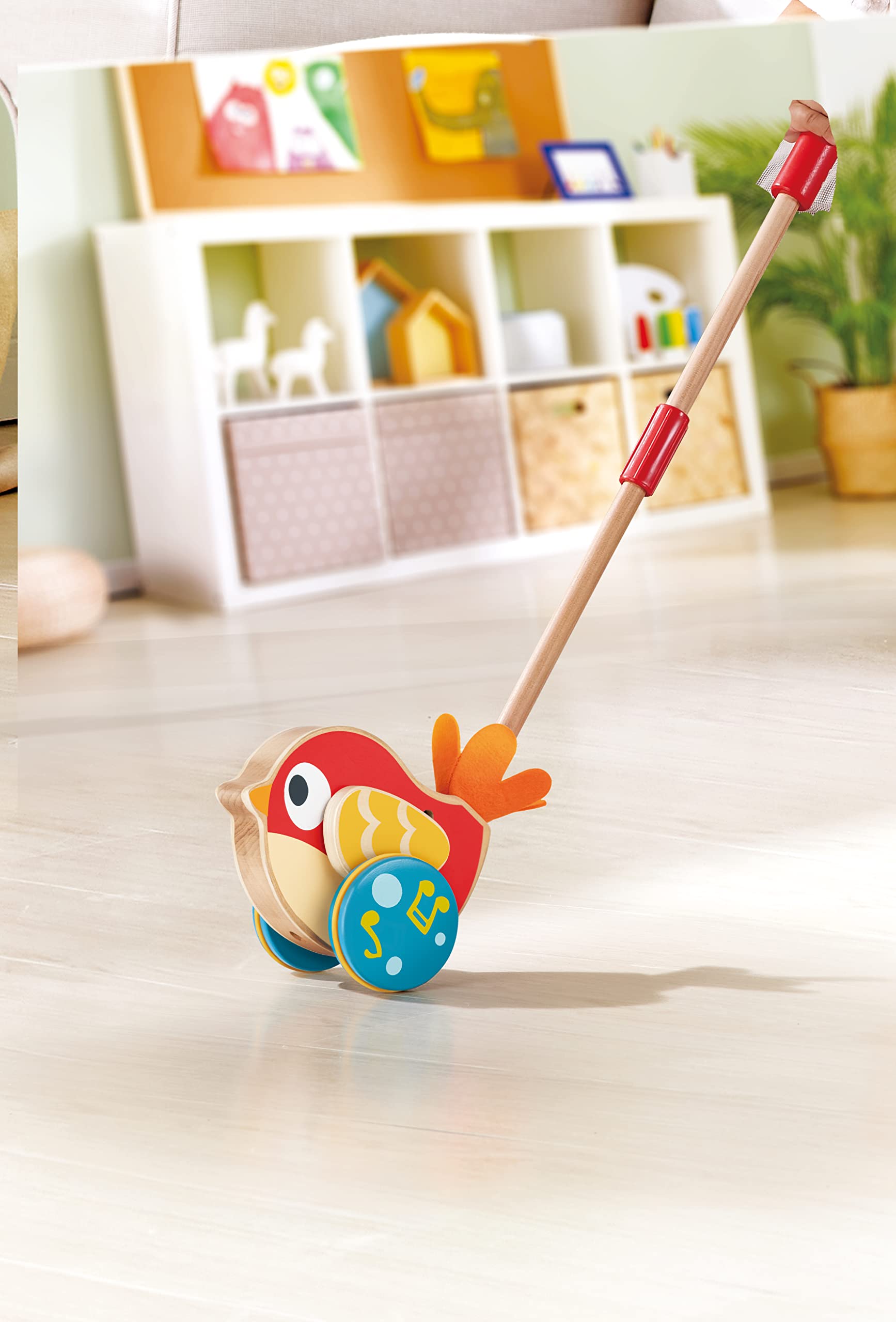 Hape Lilly Musical Push Along | Wooden Push Along Baby Walking Bird, Playful Kids Toy with Detachable Stick, Multicolor, 22.05 Inch (E0353)