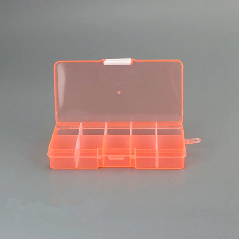 Clear Plastic Fishing Tackle Box, Fishing Lure Bait Hooks Storage Box Case Container Organizer with Adjustable Dividers(Orange White Buckle)