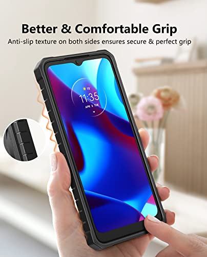 for Motorola Moto G Pure Case: Military Drop Proof Protection Rugged Protective Heavy Duty Shockproof TPU Grade Matte Textured Bumper Design Armor Phone Cover with Kickstand - Black