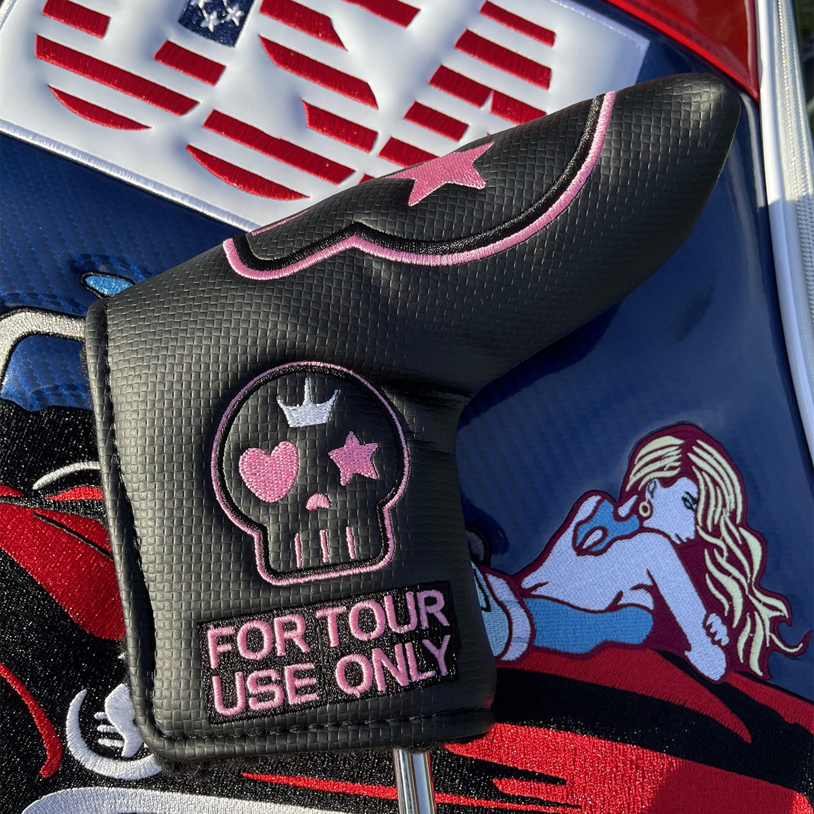CALONG Golf Putter Blade Head Cover Black/Pink Skull Golf Clubs Cover for Scotty Cameron Ping Odyssey Taylormade