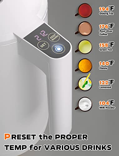 JOYHILL Electric Kettle Temperature Control,6 Variable Temperature Tea Kettle, Stainless Steel Interior 12 Hours Keep Warm,1500W Hot Water Boiler with STRIX Thermostat and Boil-Dry Protection,White