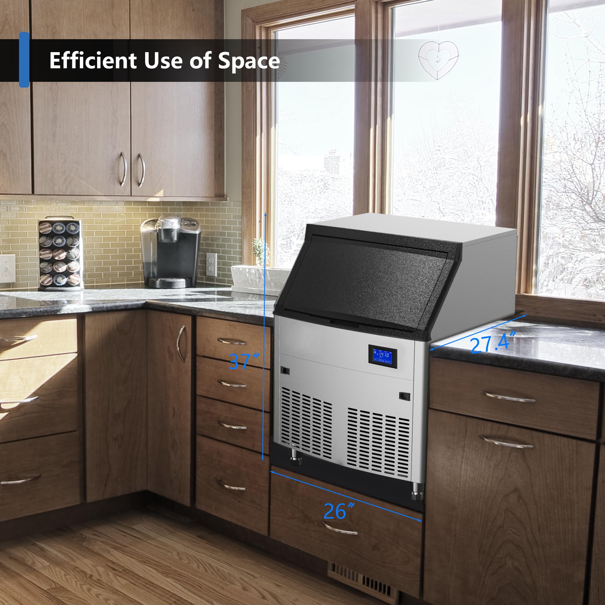 Coolake Commercial Ice Maker Machine 360lbs/24H, ETL Approved Under Counter Ice Maker, 120lbs Storage, Stainless Steel Ice Machine, Upgraded Water Filter Reduce Scale for Home Bar Restaurant Office