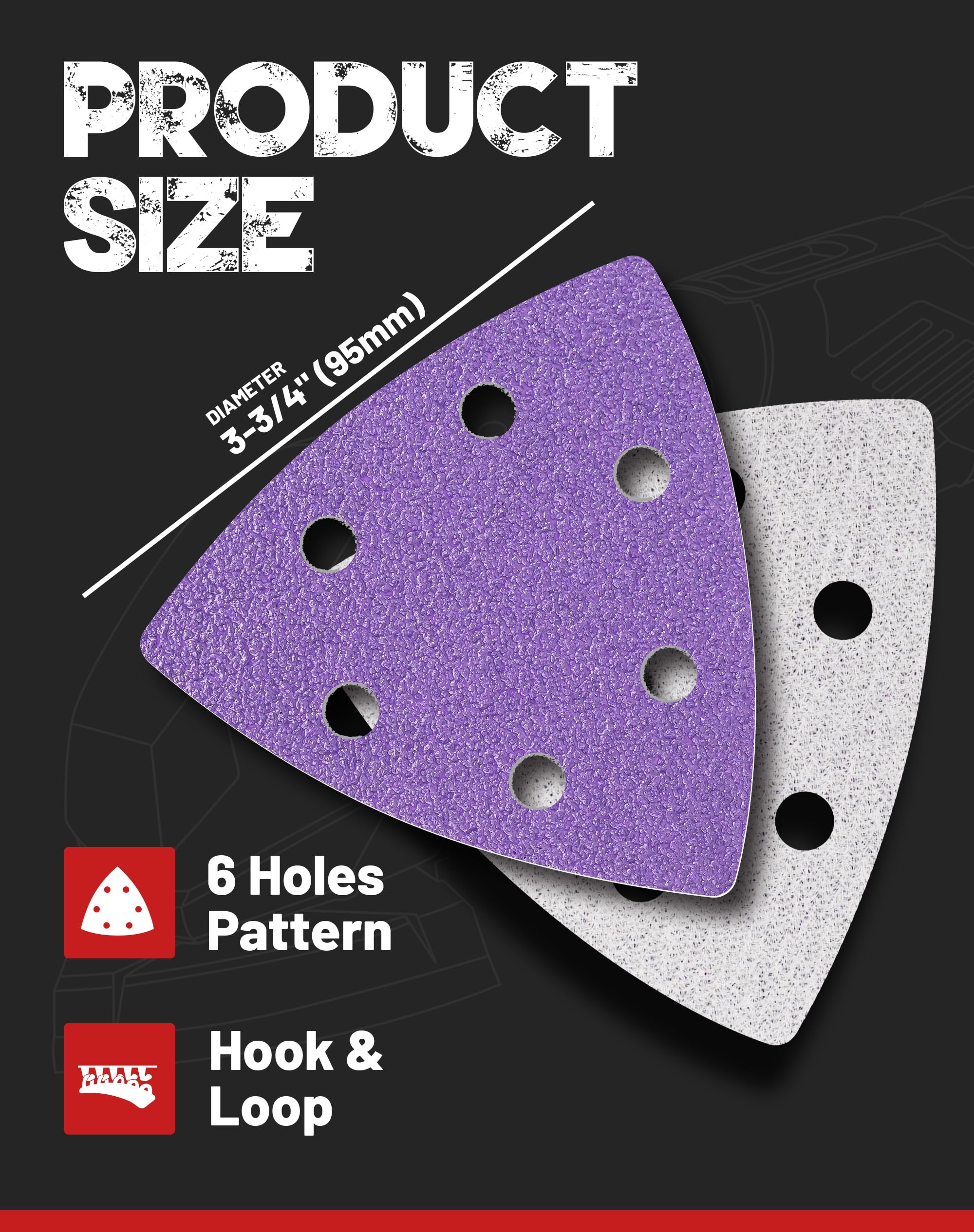 EZARC 60 PCS Zirconia Triangle Sanding Pads, 3-3/4 Inch Hook & Loop 60/80/120/180/ 240/320 Grit Multitool Sandpaper, Fits 3-1/2" and 3-3/4" Oscillating Tool Sanding Pad for Polish Sanding