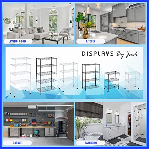 Displays By Jack 4 Tier Wire Shelving Unit Storage Rack, Metal Heavy Duty Utility Organizers, Organization Units for Products Plant Pantry, Garage, Durable Shelf Stand, Black, 14" W x 30" L X 48" H
