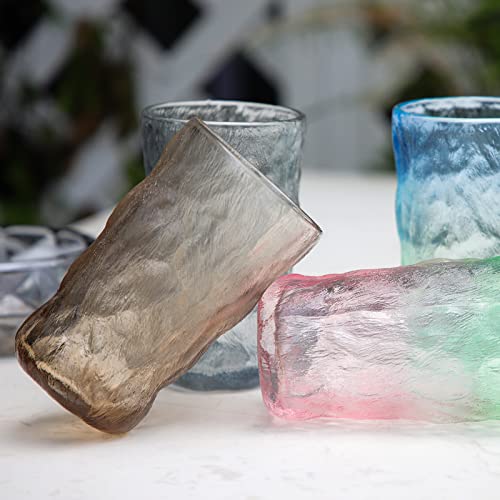 TOSSOW Glass Cups, Heavy Drinking Glasses Set of 2, Glacier Pattern Glassware(12oz) Decoration Mixed Drinks for Wine, Beer, Juice, Mojito and Cocktail-Coffee