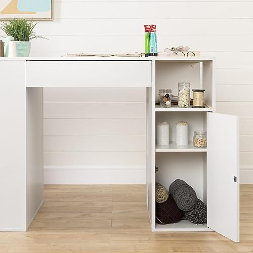 South Shore Crea Counter-Height Craft Table with Scratchproof Surface and Interchangeable Modules - 4 baskets included, Pure White