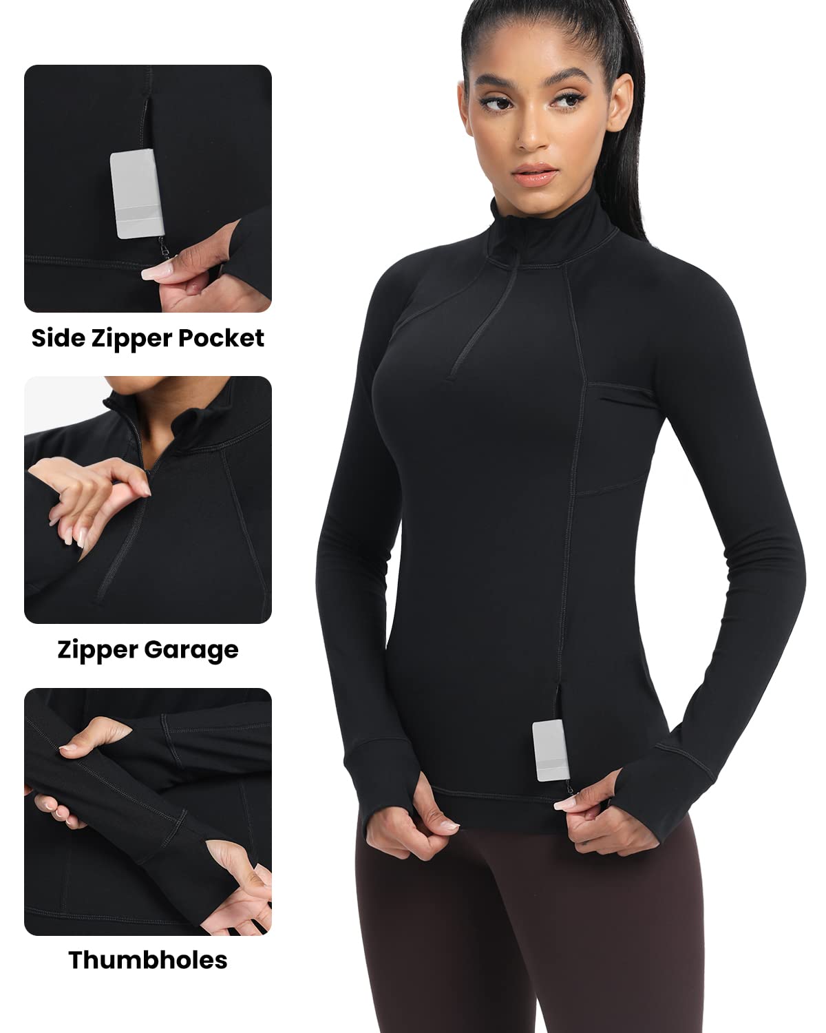 colorskin Quarter Zip Pullover Women Athletic Slim Fit Yoga Tops Long Sleeve Workout Shirts for Women(White,Medium)