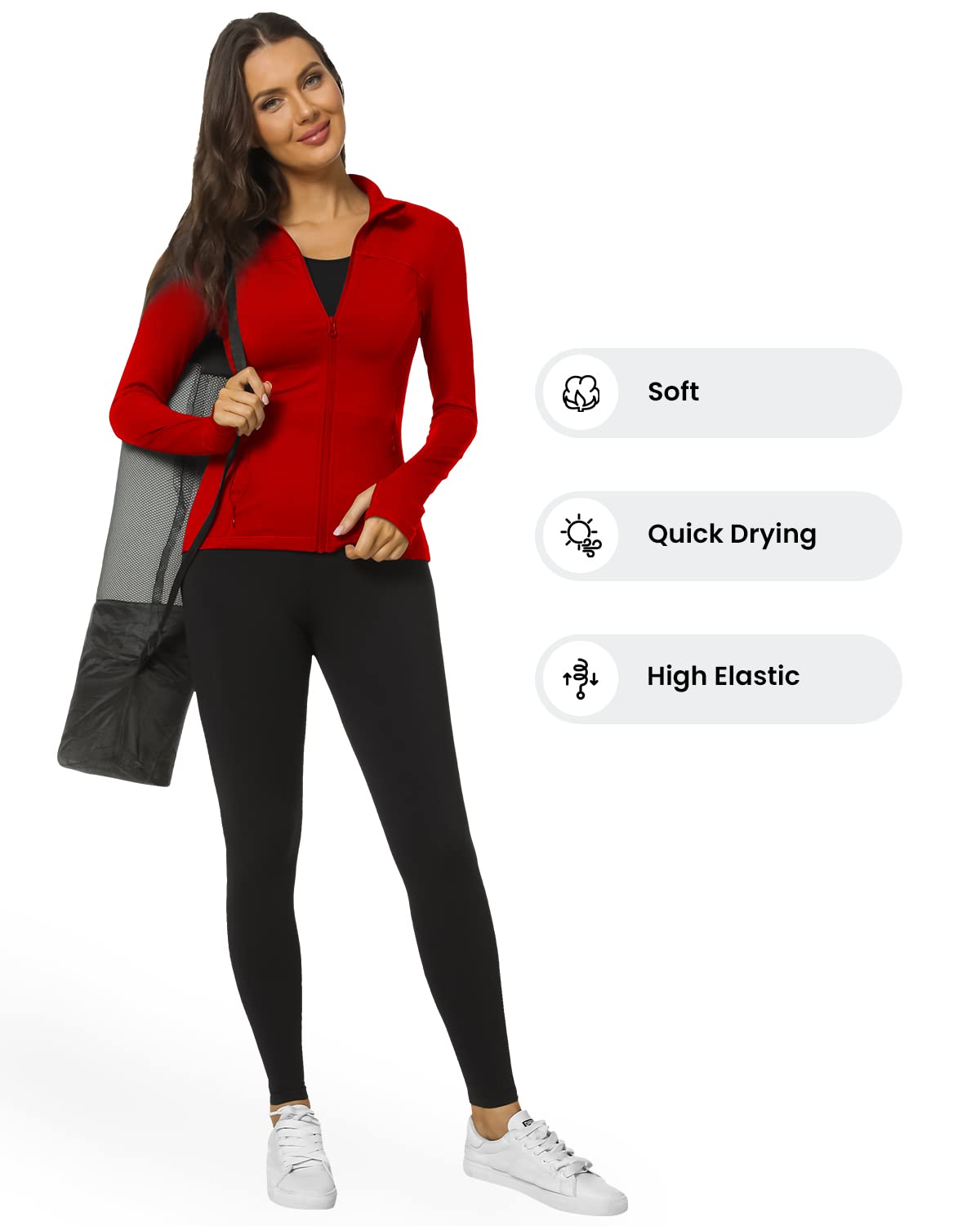 colorskin Workout Jackets for Women Full Zip Athletic Running Track Jacket with Pockets Slim Fit Yoga Jacket with Thumb Holes(Gright Red,Medium)