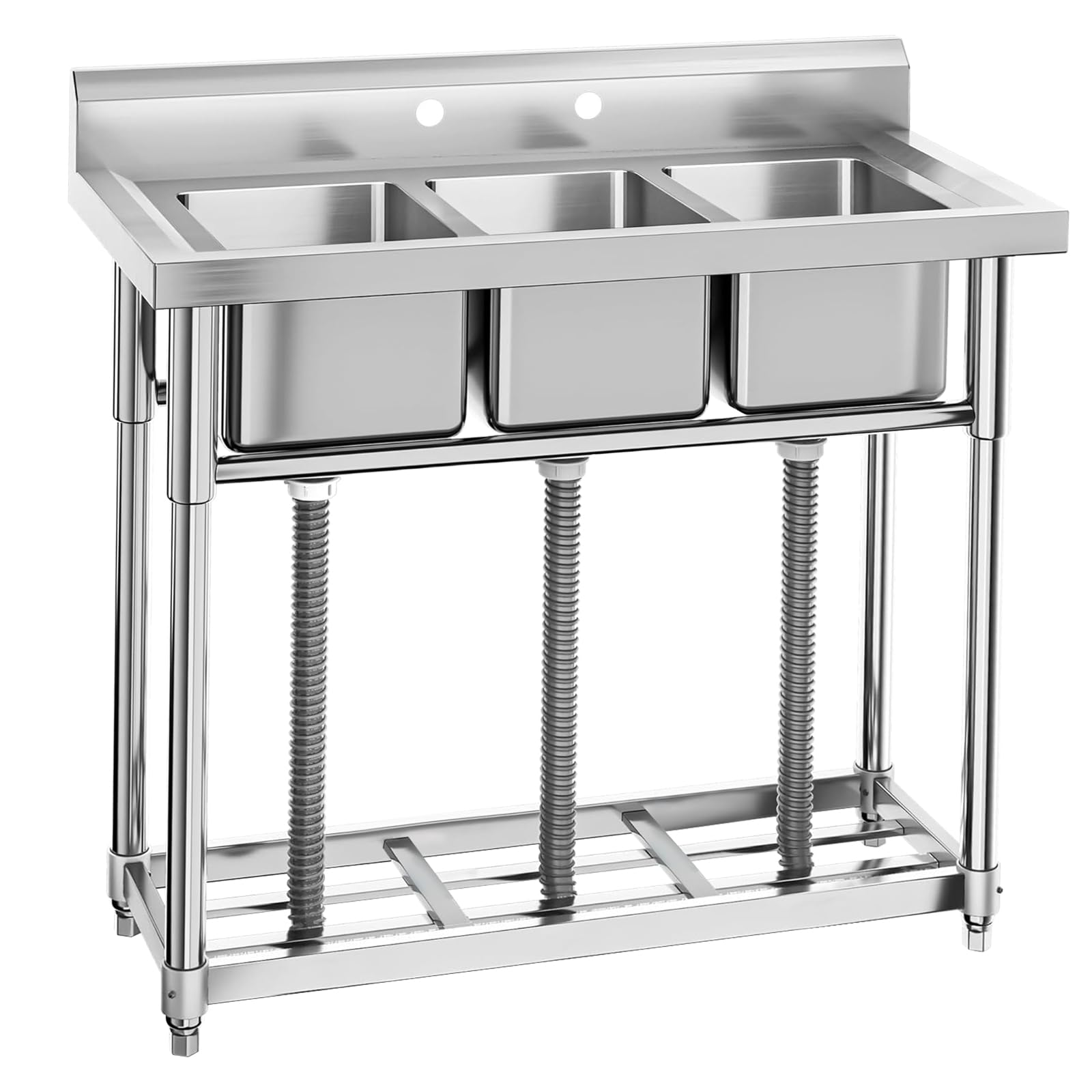 Gaomon Stainless Steel Sink, Commercial Kitchen Prep & Utility Sink Free Standing 3-Compartment with Shelf for Restaurant Laundry Garage Bar Workshop(3 Compartment with Shelf, 38.9"L x 17.7"W x 37"H)