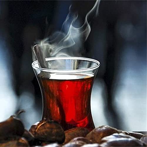 UMS Turkish Tea Glass Set - Slim Waist Design and Thick Sole Prevent Tea From Getting Cold, Easy to Keep for 6 People, 6 Saucers, 6 Glasses, Useful Tea Set (12 Pieces)