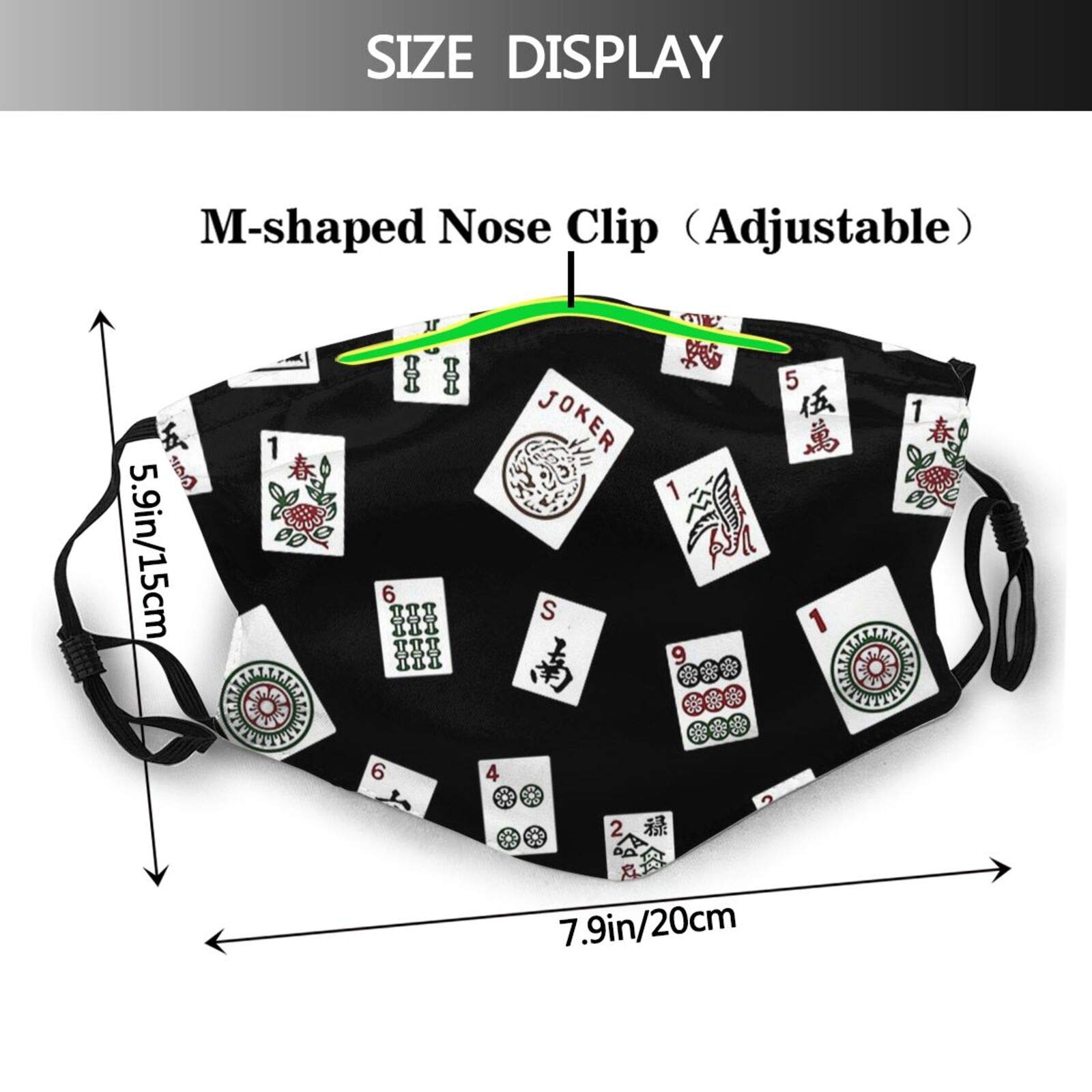 Black Mahjong Face Mask Unisex Balaclava Mouth Cover With Filter Windproof Dustproof Adjustable