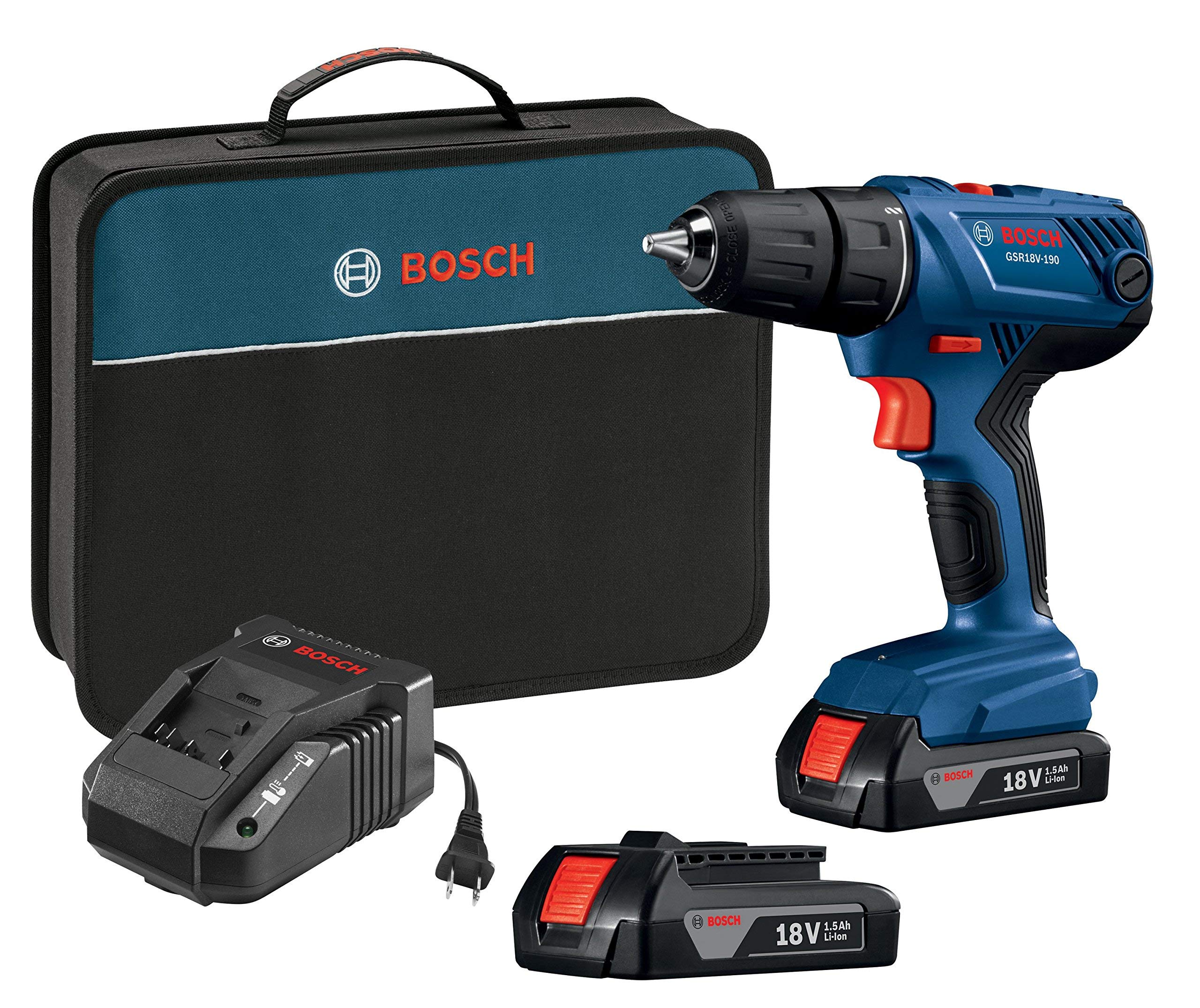 BOSCH GSR18V-190B22-RT 18V Compact 18-Volt Cordless 1/2-inch Drill/Driver Kit (Renewed)