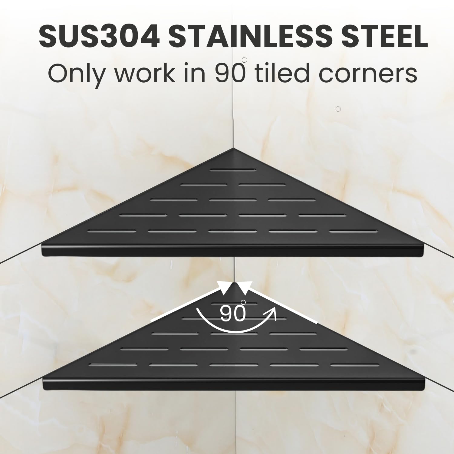 Corner Shower Shelf 10" Matte Black 304 Stainless Steel Easy Drill-Installation Corner Bathroom Shelf for Tiled Walls, Corner Shelf (Pack-1)