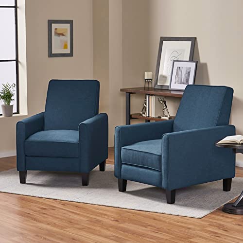 Christopher Knight Home Emmie Fabric Recliner (Set of 2), Navy Blue, Dark Brown