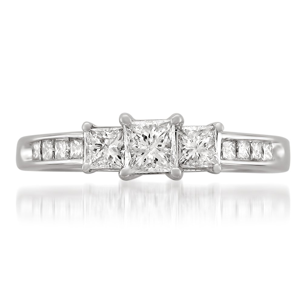 Beyond Brilliance 1.00 Carat Diamond, Prong-set, 14K White Gold Princess Cut Diamond Three Stone Ring (I-J, I1-I2) Natural Diamond Rings For Women | Gift Box Included