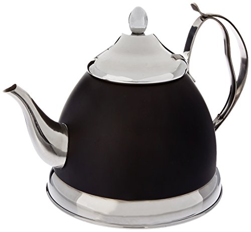 Evco International 77061 Nobili 2.0 Qt. Stainless Steel Tea Kettle with Removable Infuser Basket, quart, Opaque Black, 2.0 quart