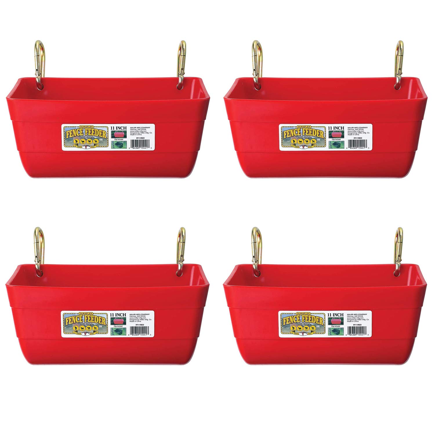 Little Giant FF11RED 4.5 Quart Heavy Duty Wall/Rail Mountable Feed Trough Bucket Fence Feeder, Red (4 Pack)