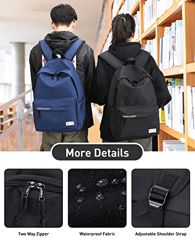 CAMILLEMMA Black Simple Cute Backpack for Teen Girls Boys, Casual Daypack High School Bookbag for Women Men, Lightweight Travel Laptop Back Pack Classic Basic College Backpack