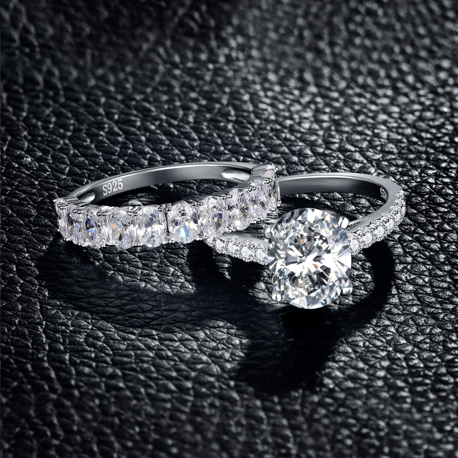 BONLAVIE 925 Sterling Silver Wedding Ring Set for Women 1ct Oval Cut White Cubic Zirconia Bridal Ring Set Wedding Bands Engagement Ring Set Size 10